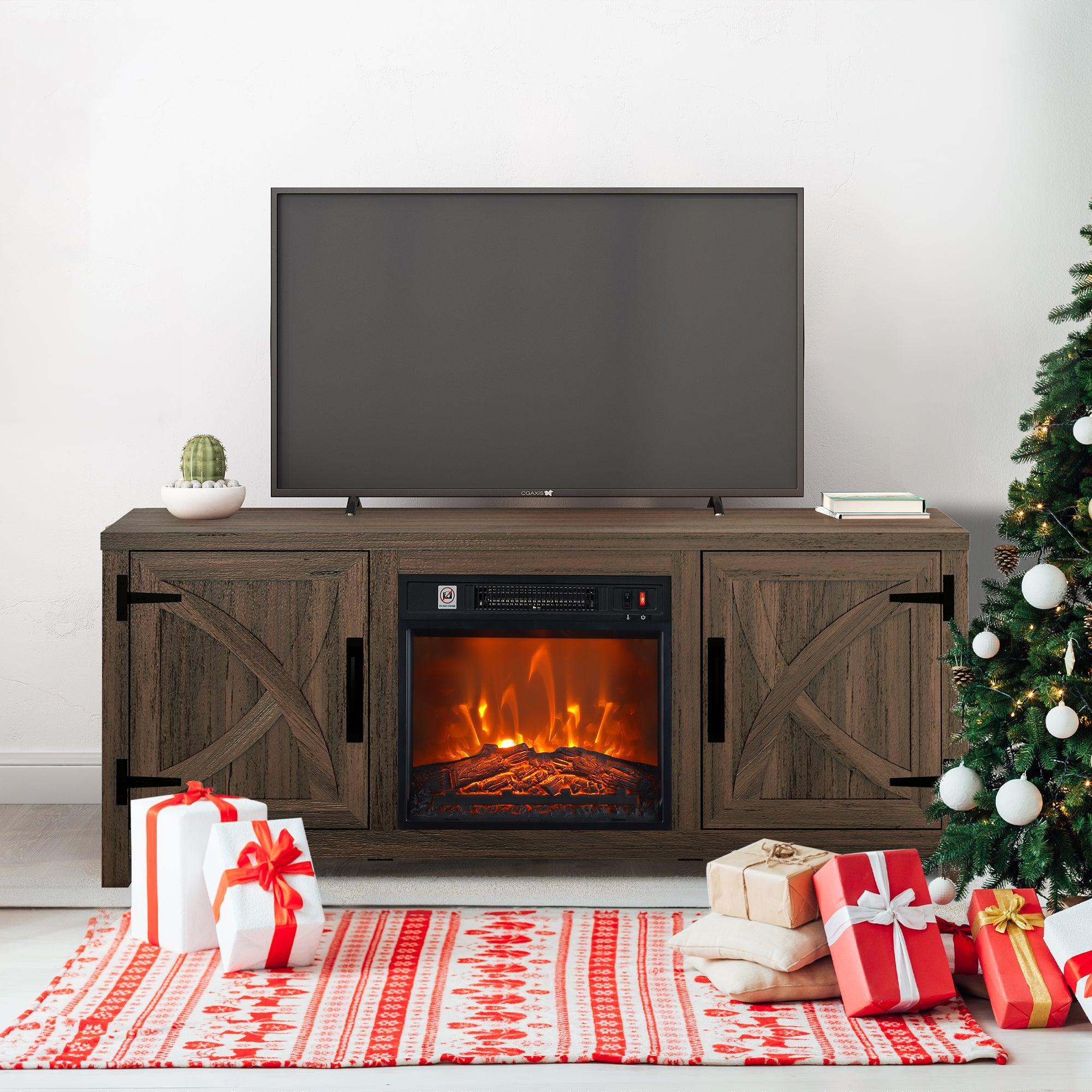 58" Farmhouse TV Stand with 18" Insert Electric Fireplace for Living ...