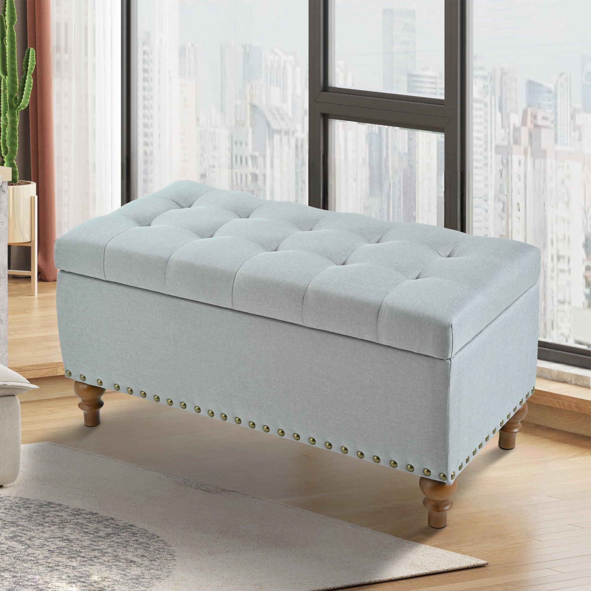 36" Ottoman Storage Bench with Recessed Support Hinge Top for Easy ...